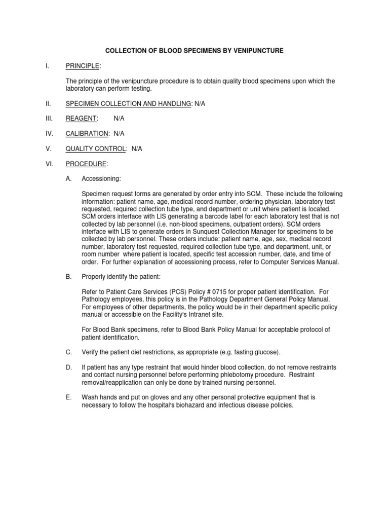 Venipuncture Blood Collection Guide | PDF