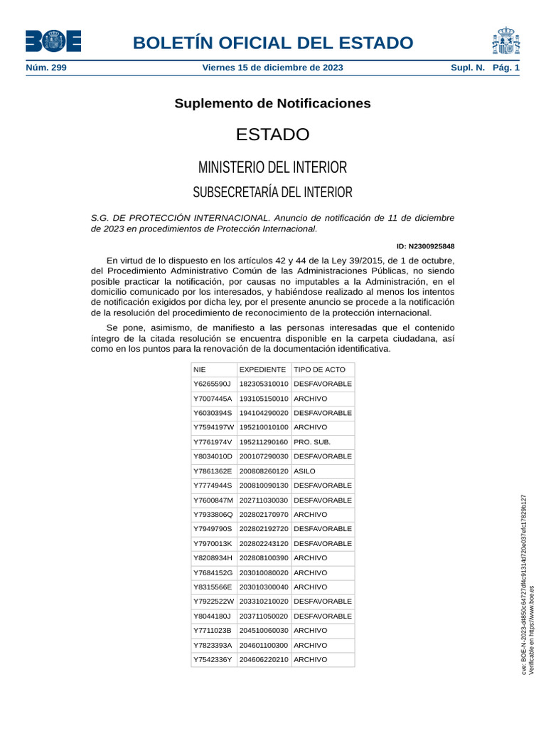 Boe 15dic23 Asilo Deneg y Aprob | PDF | Gobierno | Gobierno de españa