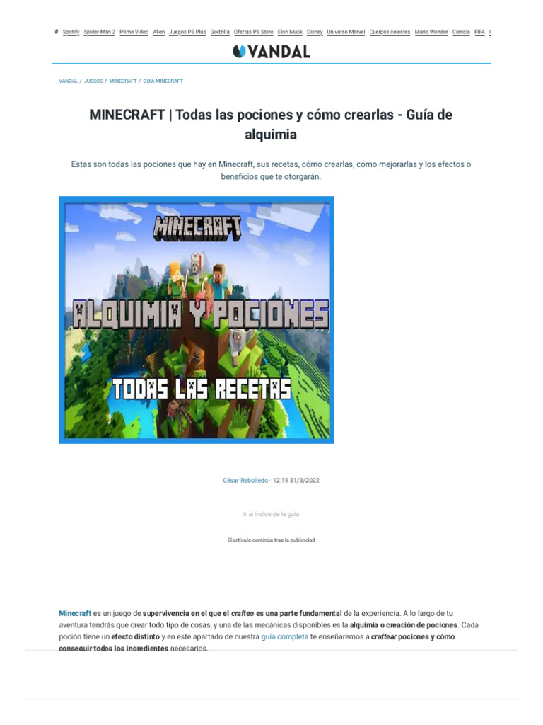 MINECRAFT - Todas Las Pociones y Cómo Crearlas - Guía de Alquimia | PDF ...