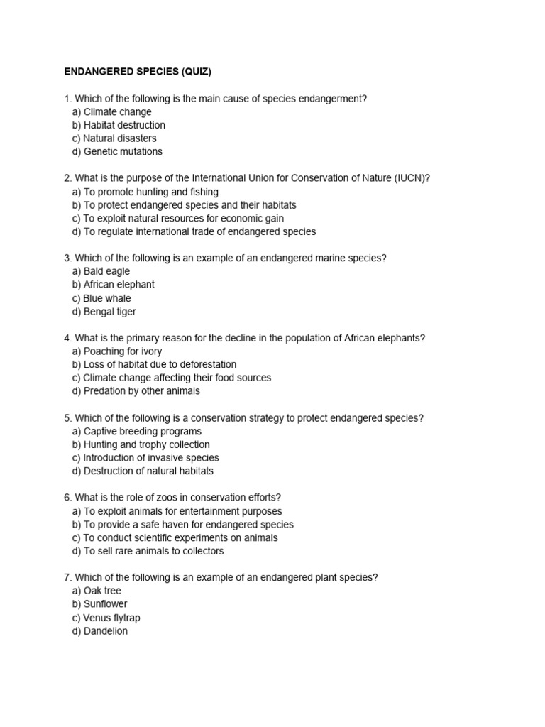 Endangered Species (Quiz) | PDF | Wellness