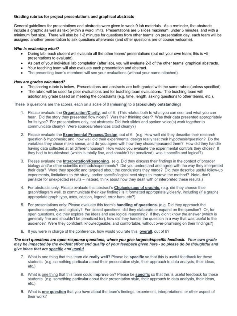 Grading Rubrics For Project Presentations and Graphical Abstracts-1 ...