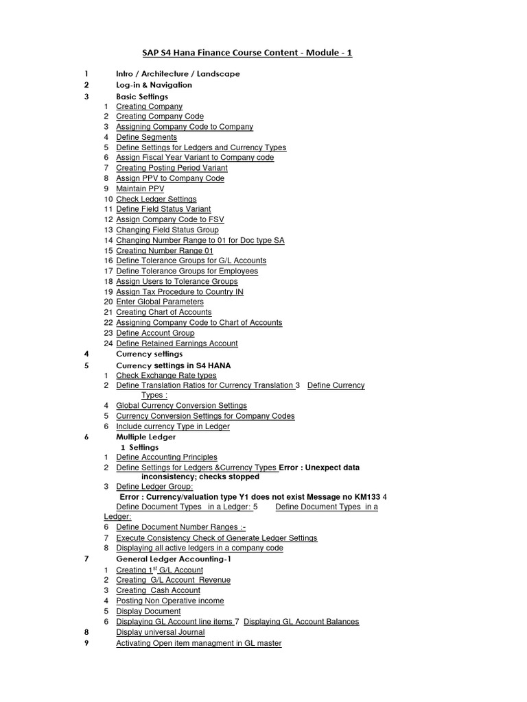 SAPS4HanaFinanceSyllabus Module 1 | PDF | Cheque | Cash