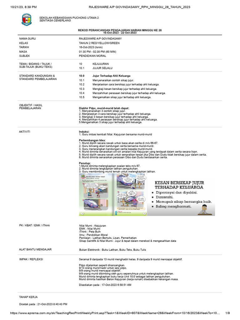 RPH Minggu 28 Tahun 2023 | PDF