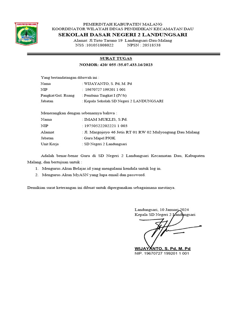 Surat Tugas Pak Imam Ke Bkd | PDF Surat Tugas Pak Imam Ke Bkd | PDF