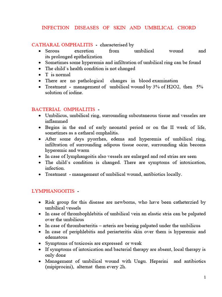 Infection Diseases of Skin and Umbilical Chord | PDF