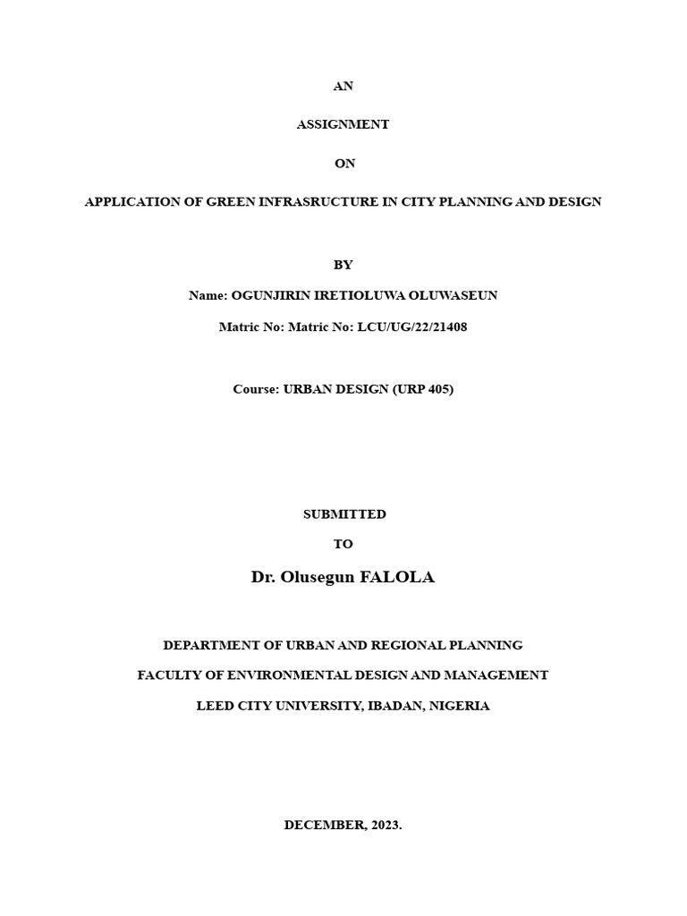 Application Of Green Infrasructure In City Planning And Design Pdf