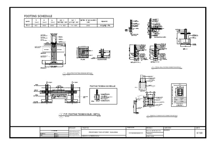 Footing Schedule: Typ. Footing Tie Beam Elev. Detail | PDF