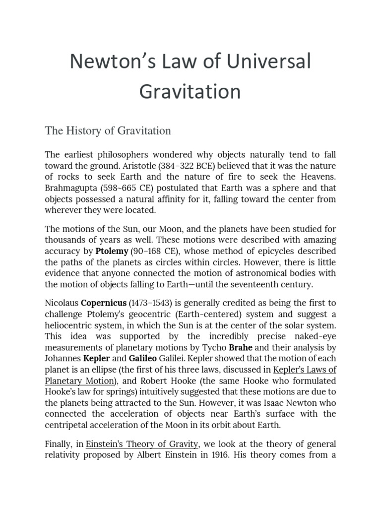 Newtons Law of Universal Gravitation Handout - 2023 | PDF | Newton's ...