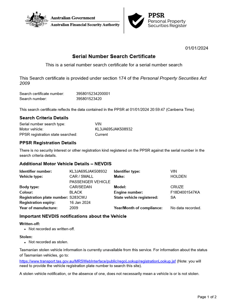 Serial Number Search Certificate | PDF | Vehicles | Accuracy And Precision