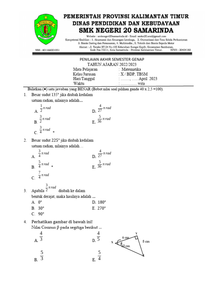 Naskah Soal Ujian Akhir Semester Genap - X.2022 | PDF