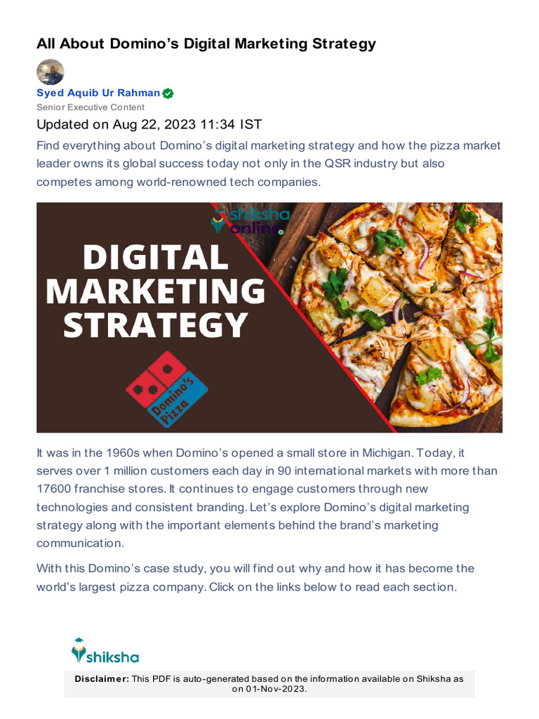 All About Domino's Digital Marketing Strategy: Updated On Aug 22, 2023 11:34 IST | PDF | Digital ...