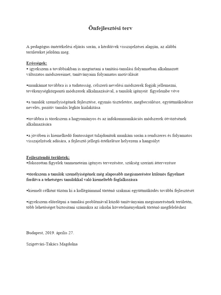 Önfejlesztési Terv | PDF