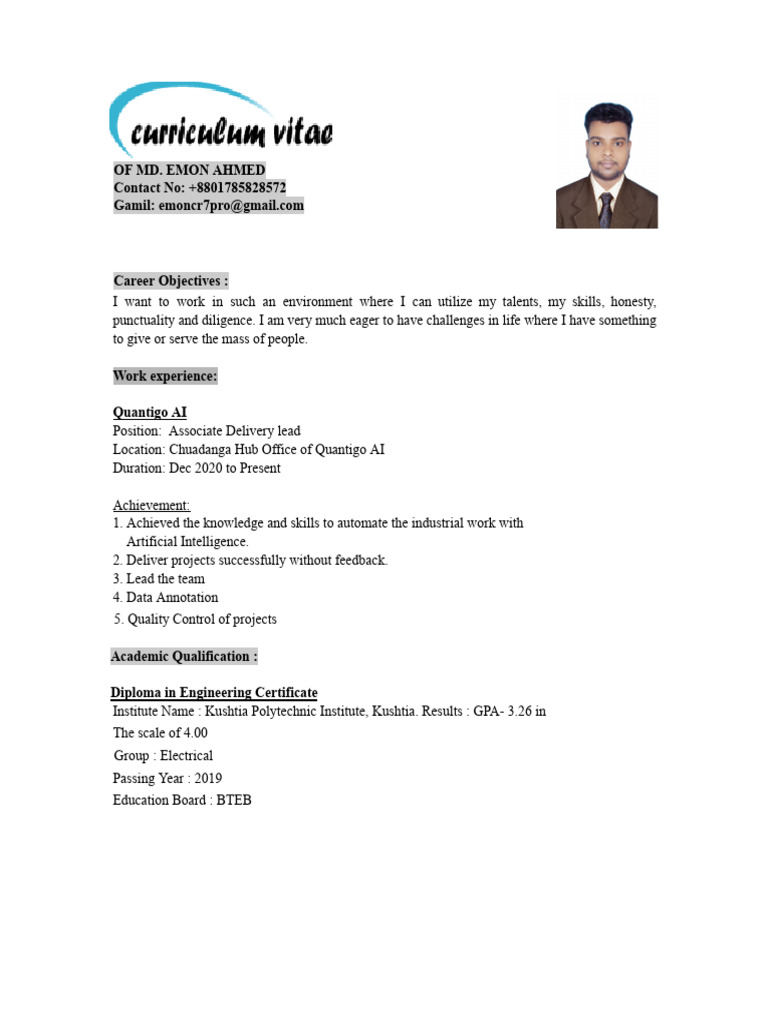 MD Emon Ahmed (CV) | PDF