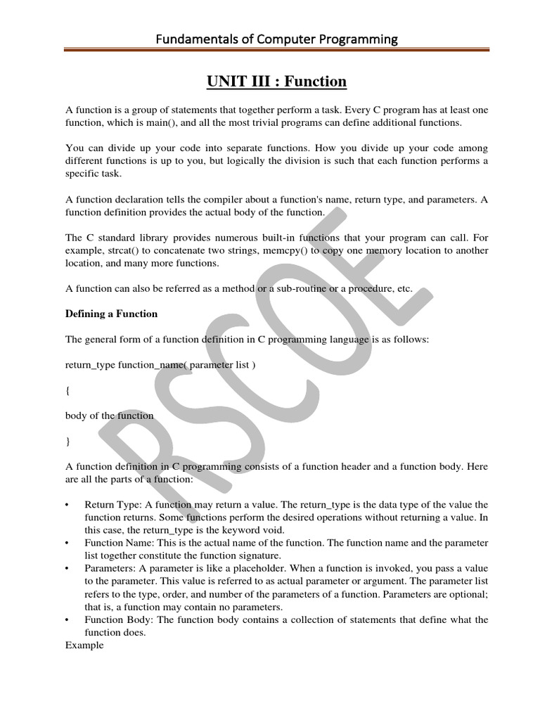 UNIT III_final | PDF | Parameter (Computer Programming) | Variable (Computer Science)