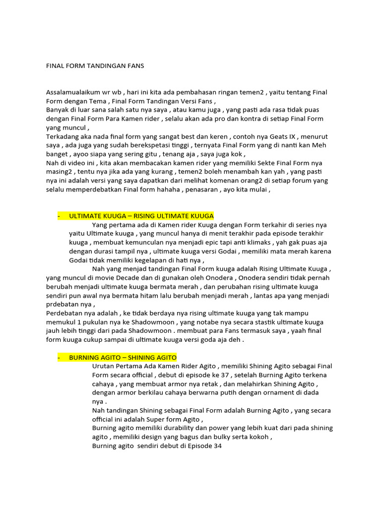 Final Form Tandingan Fans | PDF