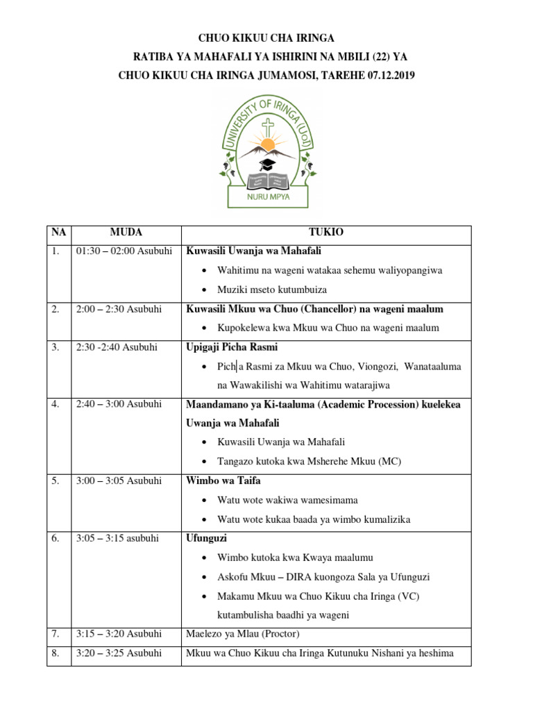 Ratiba Ya Mahafali | PDF