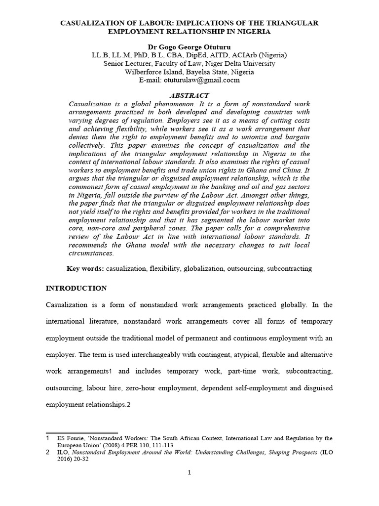 Casualization of Labour | PDF | Employment | Labour Law