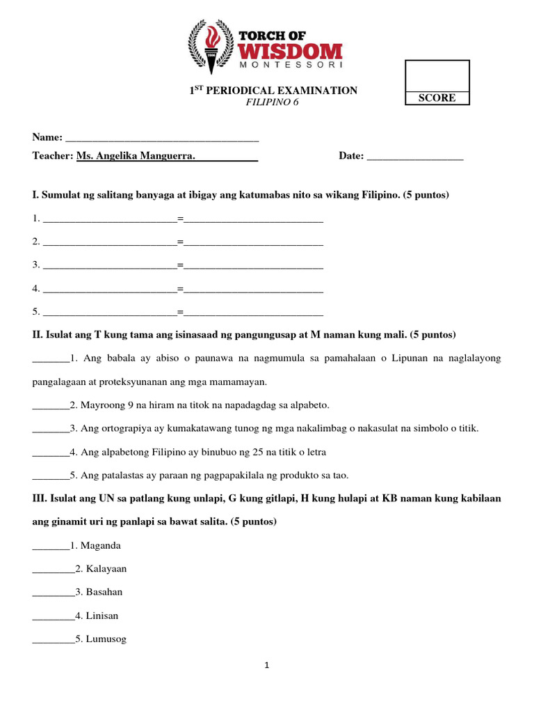Q1-FILIPINO 6 | PDF