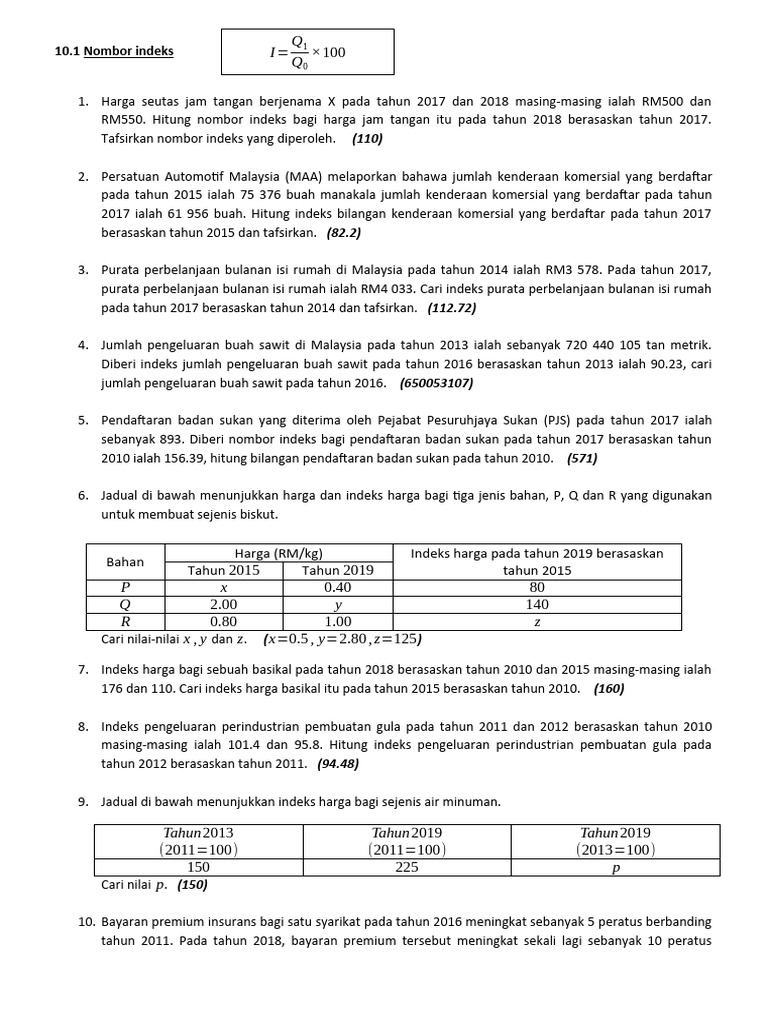 (Part 1) Latihan Nombor Indeks | PDF