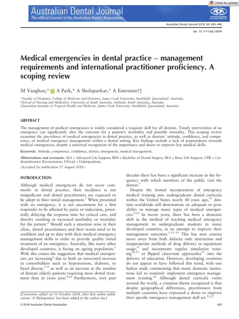 Medical Emergencies in Dental Practice - Management | PDF | Systematic Review | Dentistry