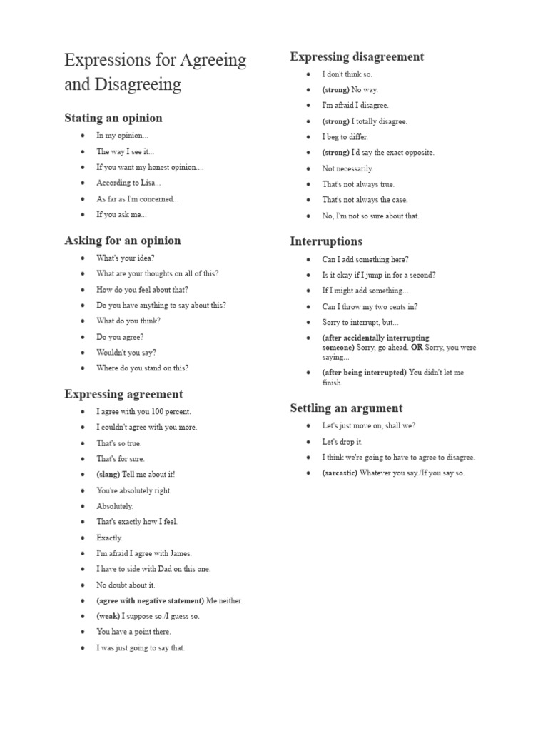 Expressions For Agreeing and Disagreeing | PDF