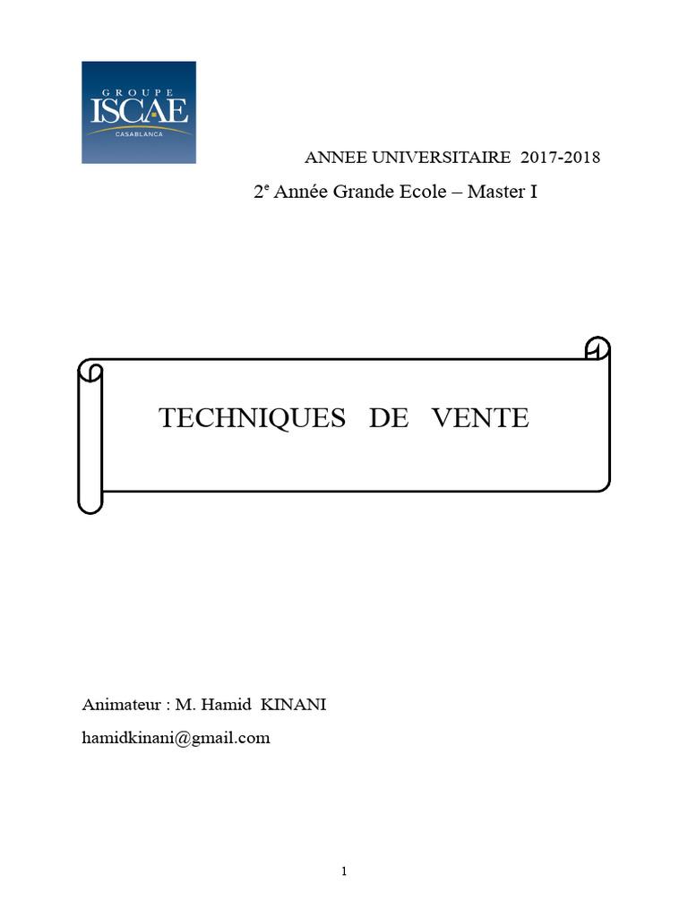 Techniques de Vente 2017 | PDF