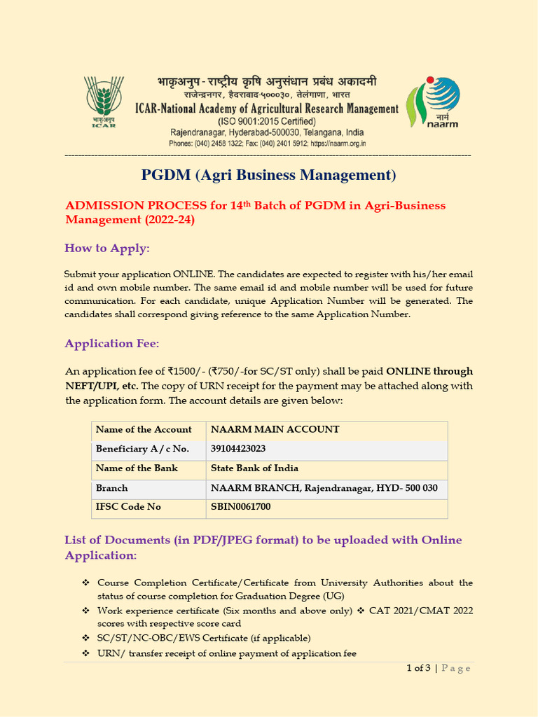 Admission Process PGDM ABM 2022 24 | PDF