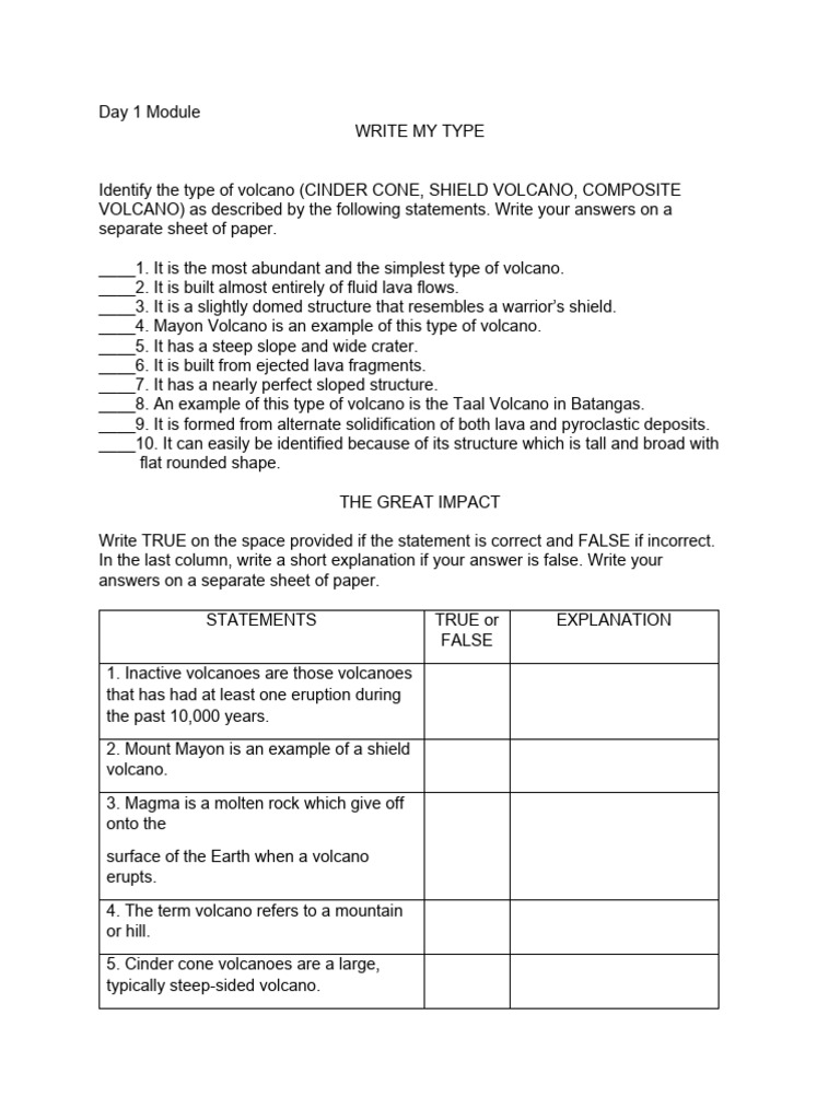 Day 1 Module - Volcanoes - March 6, 2023 | PDF | Volcano | Types Of ...