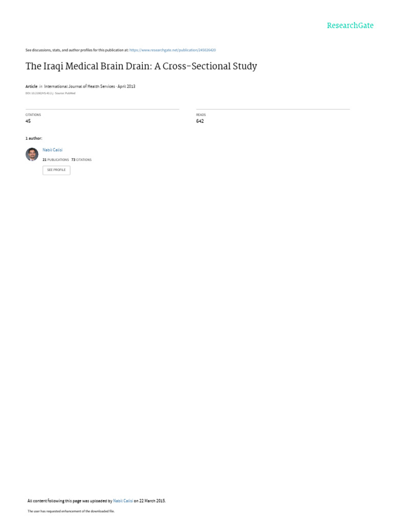 The Iraqi Medical Brain Drain: A Cross-Sectional Study: International ...