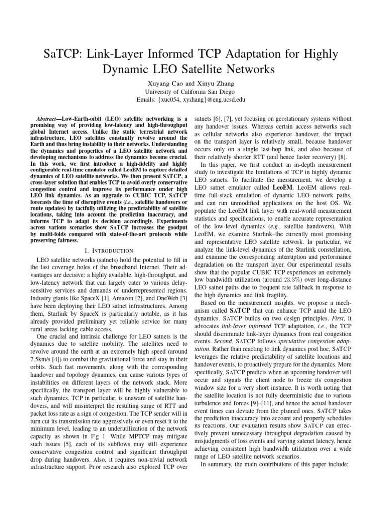 Xuyang - Cao INFOCOM23 SaTCP | PDF | Computer Network | Network Congestion
