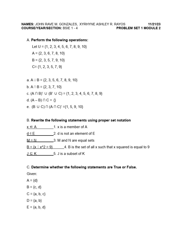 MMW - Problem Set 1 Module 2 | PDF | Mathematical Logic | Logic