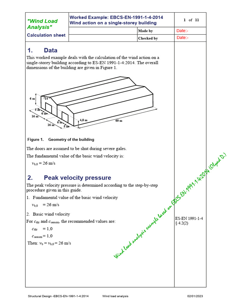 Example CH 4 EXample Wind Load Analysis Based On EBCS en 1-4-2014 | PDF