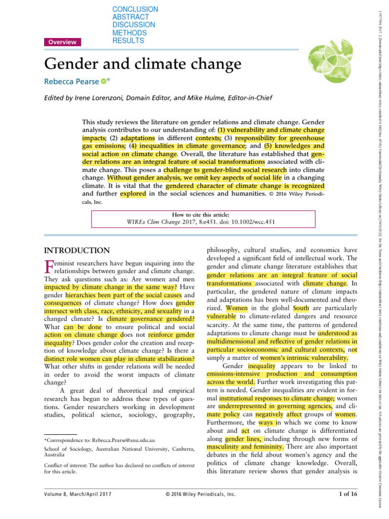 WIREs Climate Change - 2016 - Pearse - Gender and Climate Change ...