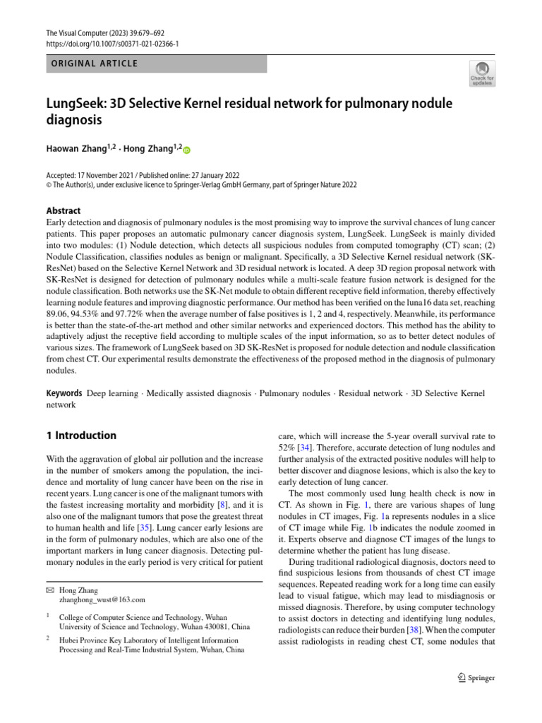 LungSEEK - 3D Selective Kernel Residual Network For Pulmonary Nodule Diagnosis | PDF | Ct Scan ...