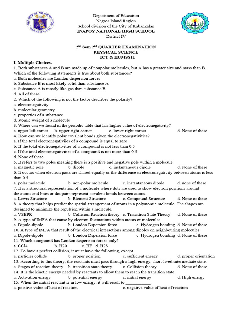 Phy SCIENCE - 2nd Rating | Download Free PDF | Chemical Polarity | Intermolecular Force