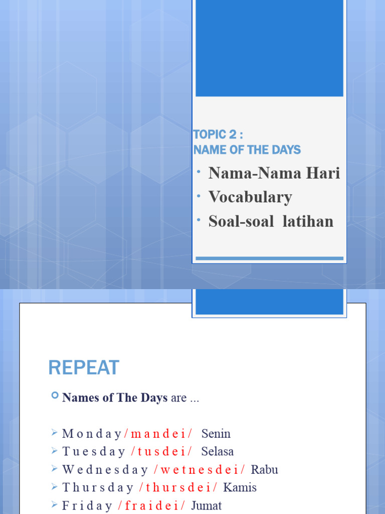 Names of the Days in English | PDF | Career & Growth