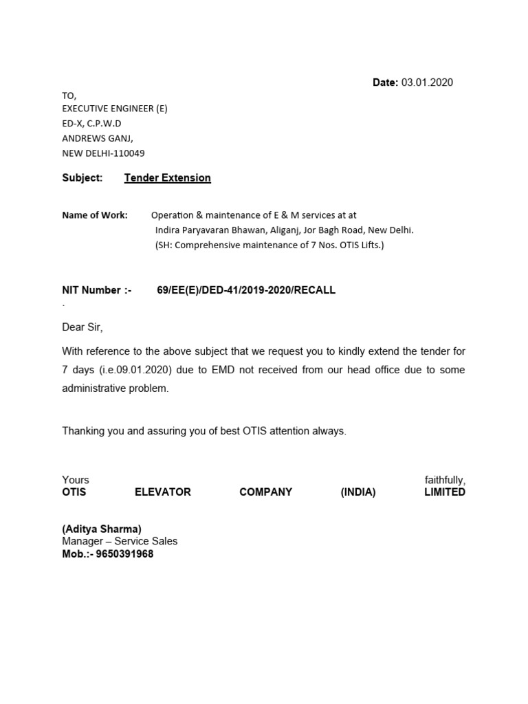 Tender Extension Letter | PDF