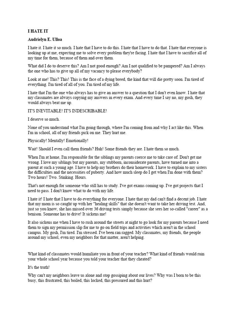 I HATE IT (Declamation Piece) | PDF