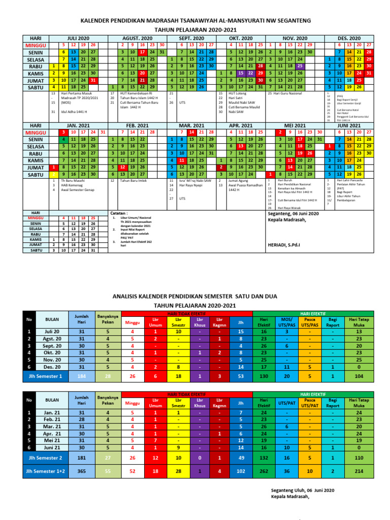 Kaldik 2020-2021 MTS | PDF