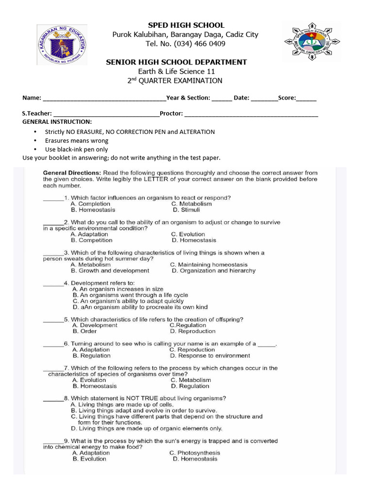Els 11-Humms Second Quarter Examination - 2024 | PDF | Science ...