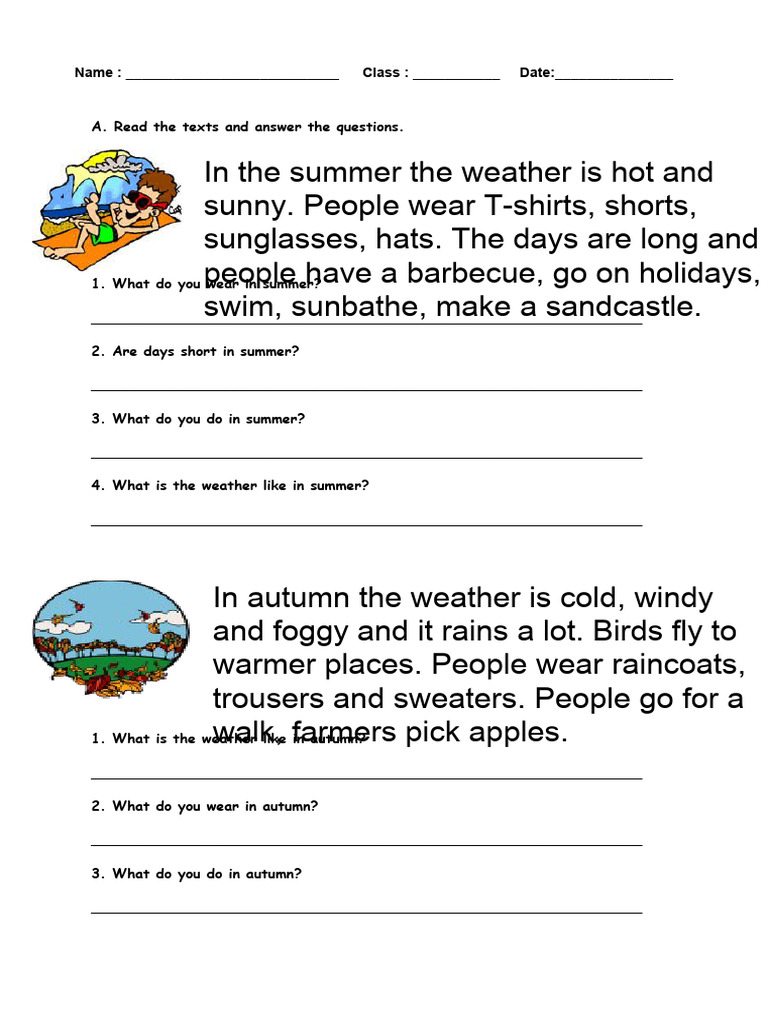 Seasons Reading Comprehension Exercises - 4569 | PDF