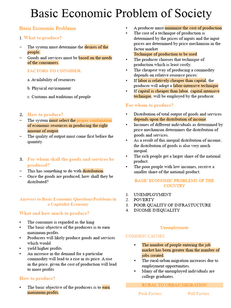 Basic Economic Problems | PDF | Cost Of Living | Factors Of Production