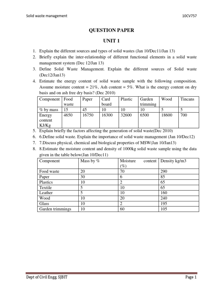 Civil Engg Solid Waste Exam Guide | PDF | Municipal Solid Waste | Waste ...