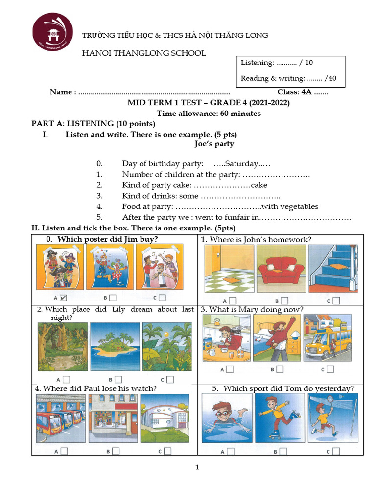 G4 Midterm 1 2021-2022 Oanh | PDF