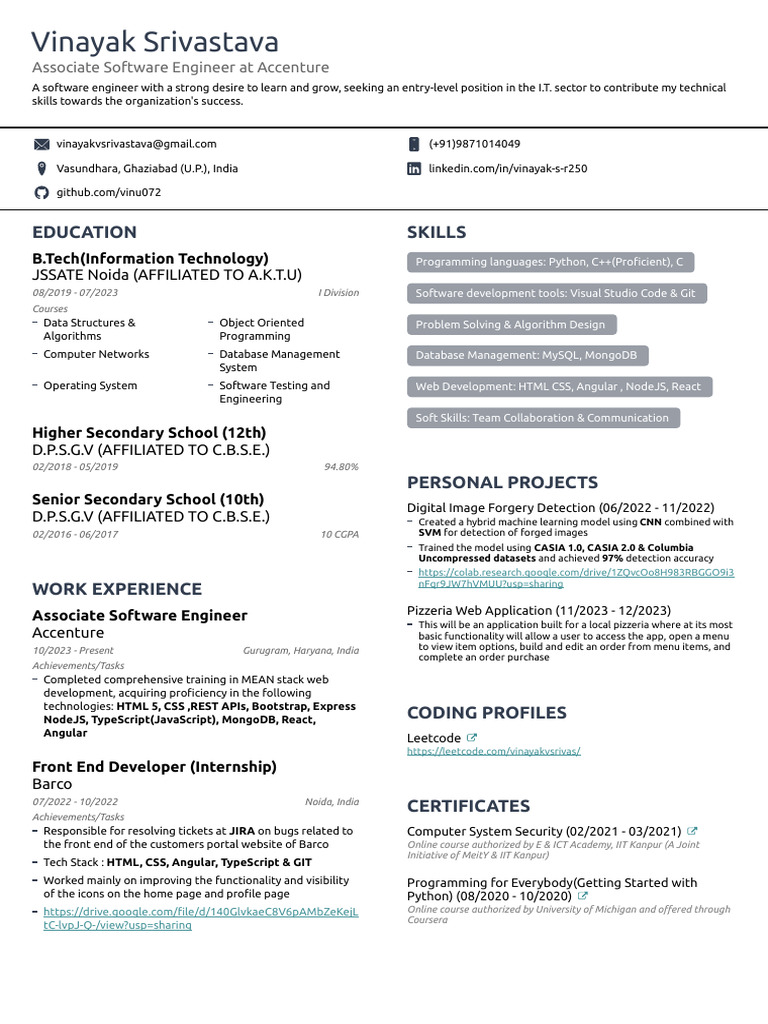 Vinayak's Resume Linkedin | PDF | Software | Computer Programming