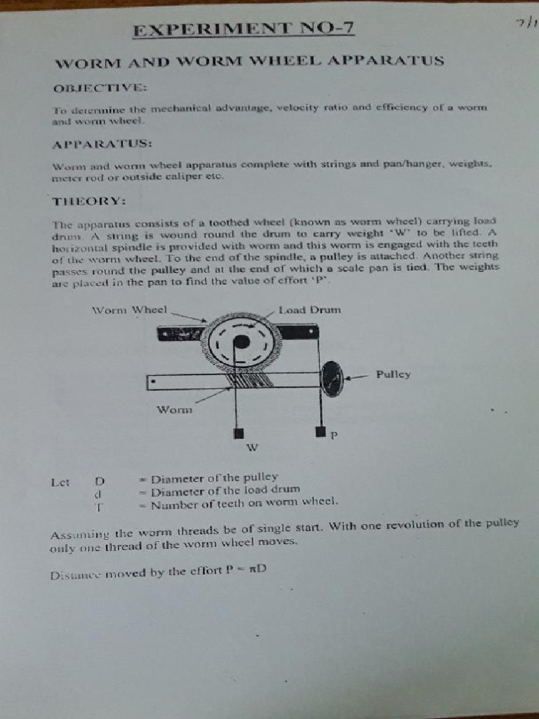 Worm and Worm Wheel Experiment Manual | PDF