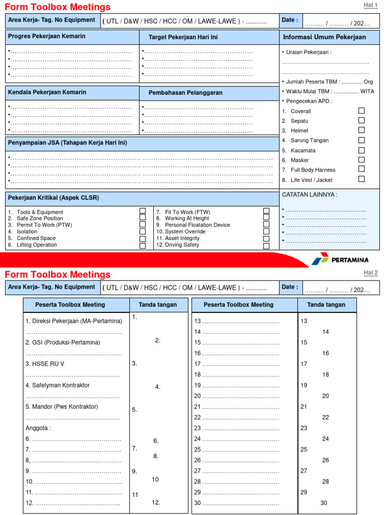 Toolbox Meeting Form 2022-1 | PDF