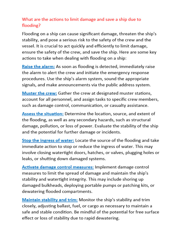 Actions To Limit Damage and Save A Ship Due To Flooding | PDF | Ships ...