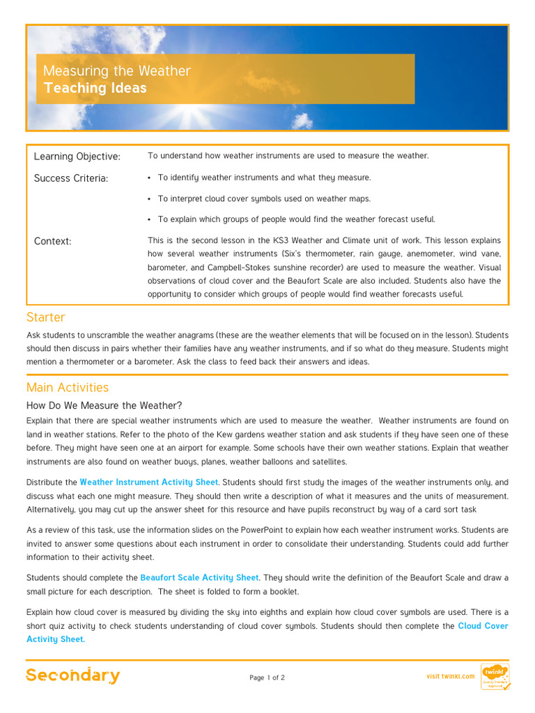 #Measuring The Weather Teaching Ideas | PDF | Weather | Science