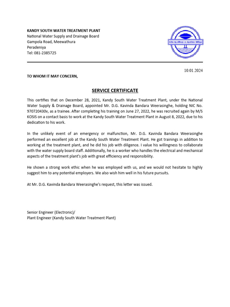 Service Letter | PDF
